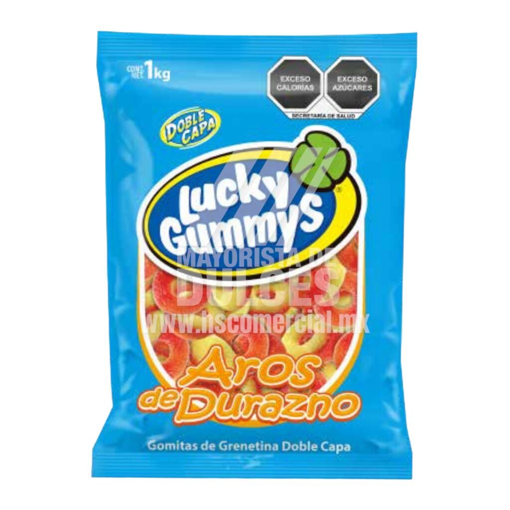 Cuanda gomita Lucky Gummys Aros Durazno bolsa con 1 kilo (Caja con 8 ...