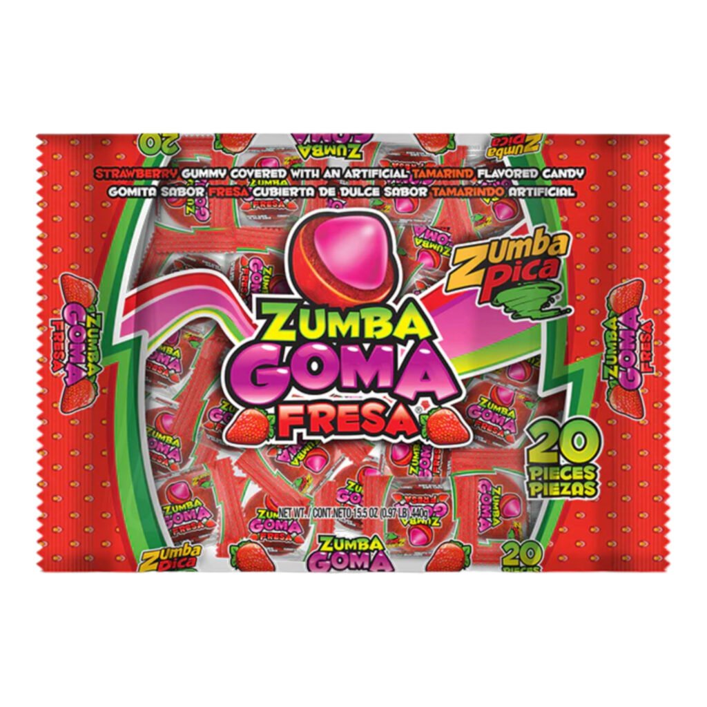 Zumba Pica Goma Mix Fresa y Tamarindo bolsa con 20 piezas (Caja con 20 ...