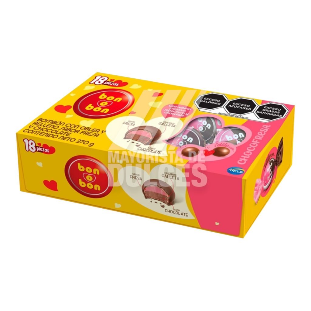 Arcor chocolate Bon o Bon sabor CHOCO FRESA paquete con 18 piezas (Caja ...