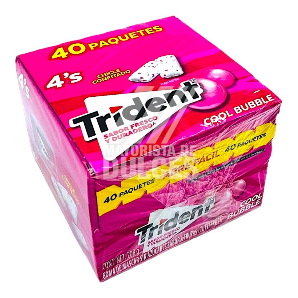 Adams chicle 4´s Trident COOL BUBBLE paquete con 40 piezas (Cartón con ...