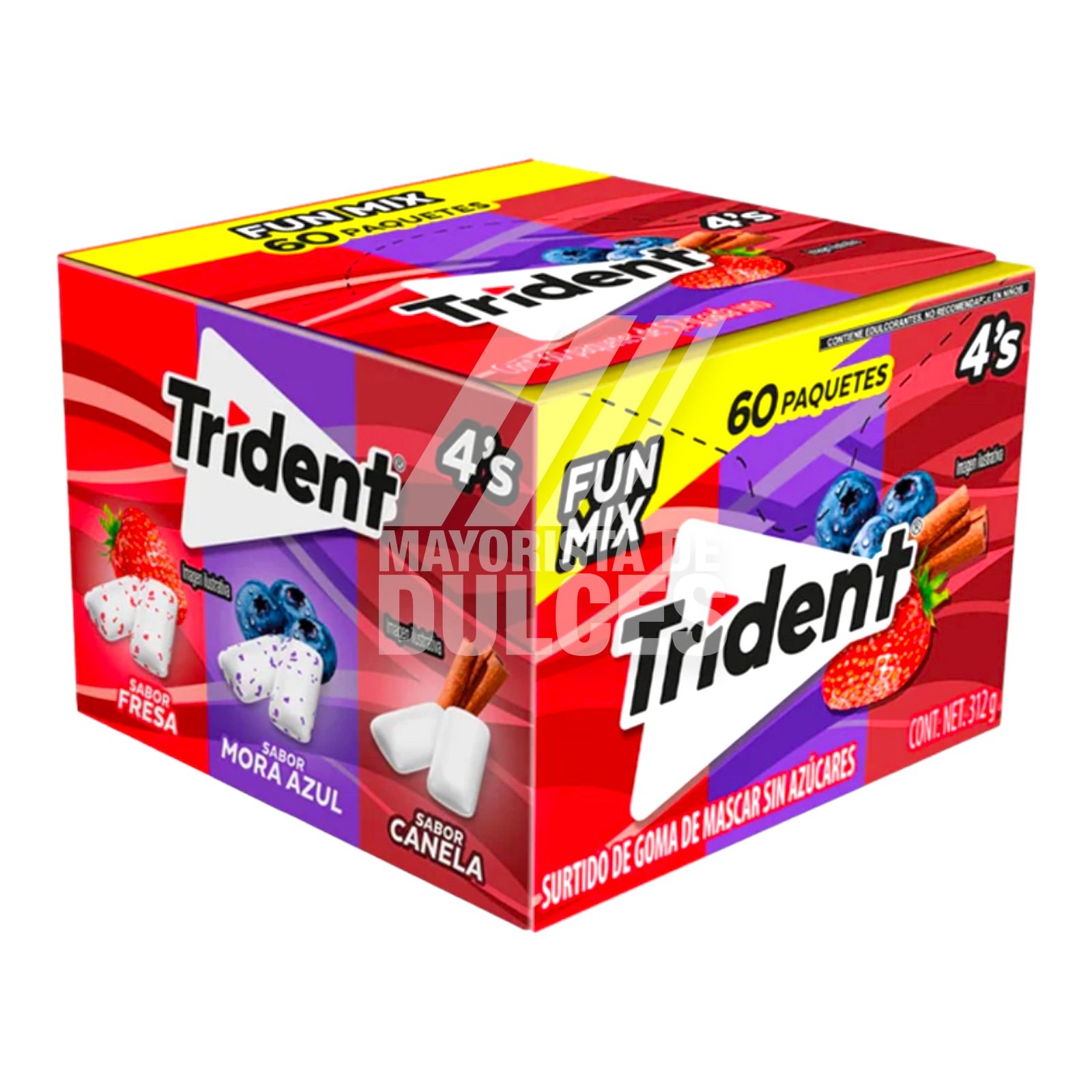 Adams chicle Trident 4´s FUN MIX paquete con 60 piezas (Cartón con 24 ...